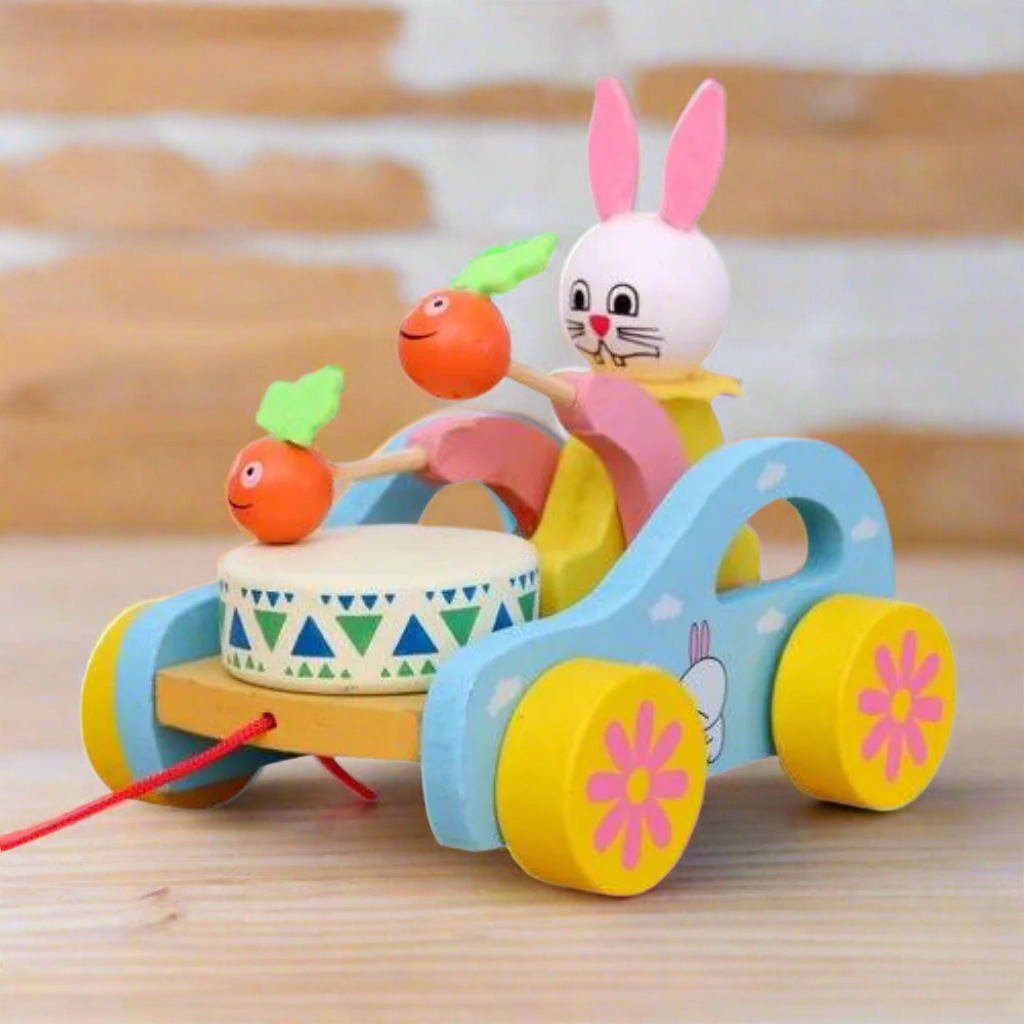 Bunny Drummer Push & Pull Car - Montessori Toy for Movement Play – Erenjoy