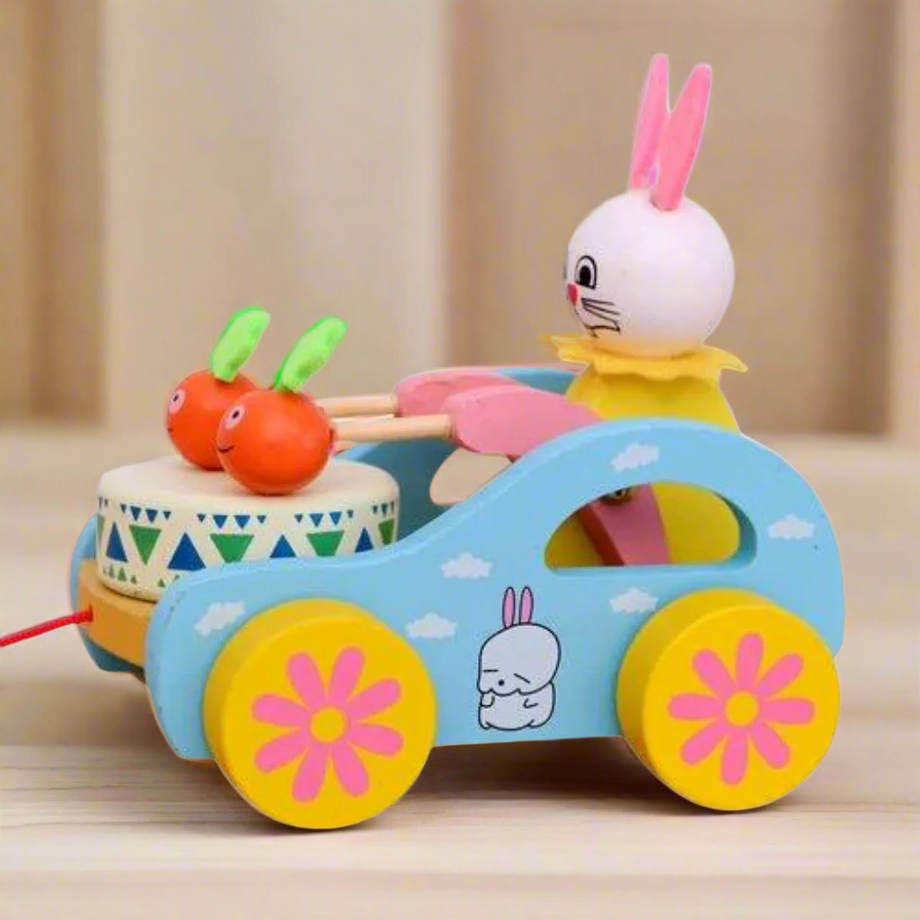 Bunny Drummer Push & Pull Car - Montessori Toy for Movement Play – Erenjoy