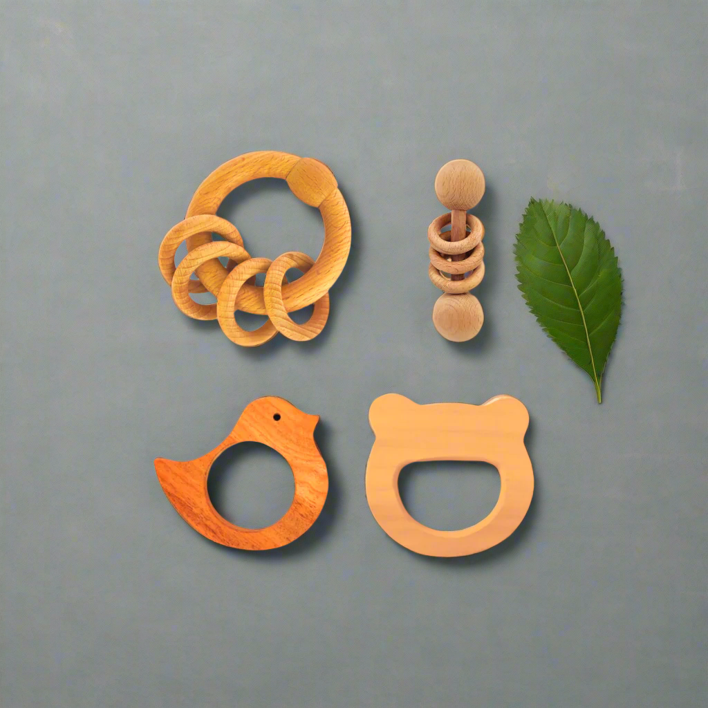 Gift Perfect: Neem Wood Teether Set & Natural Rattle Duo – Erenjoy