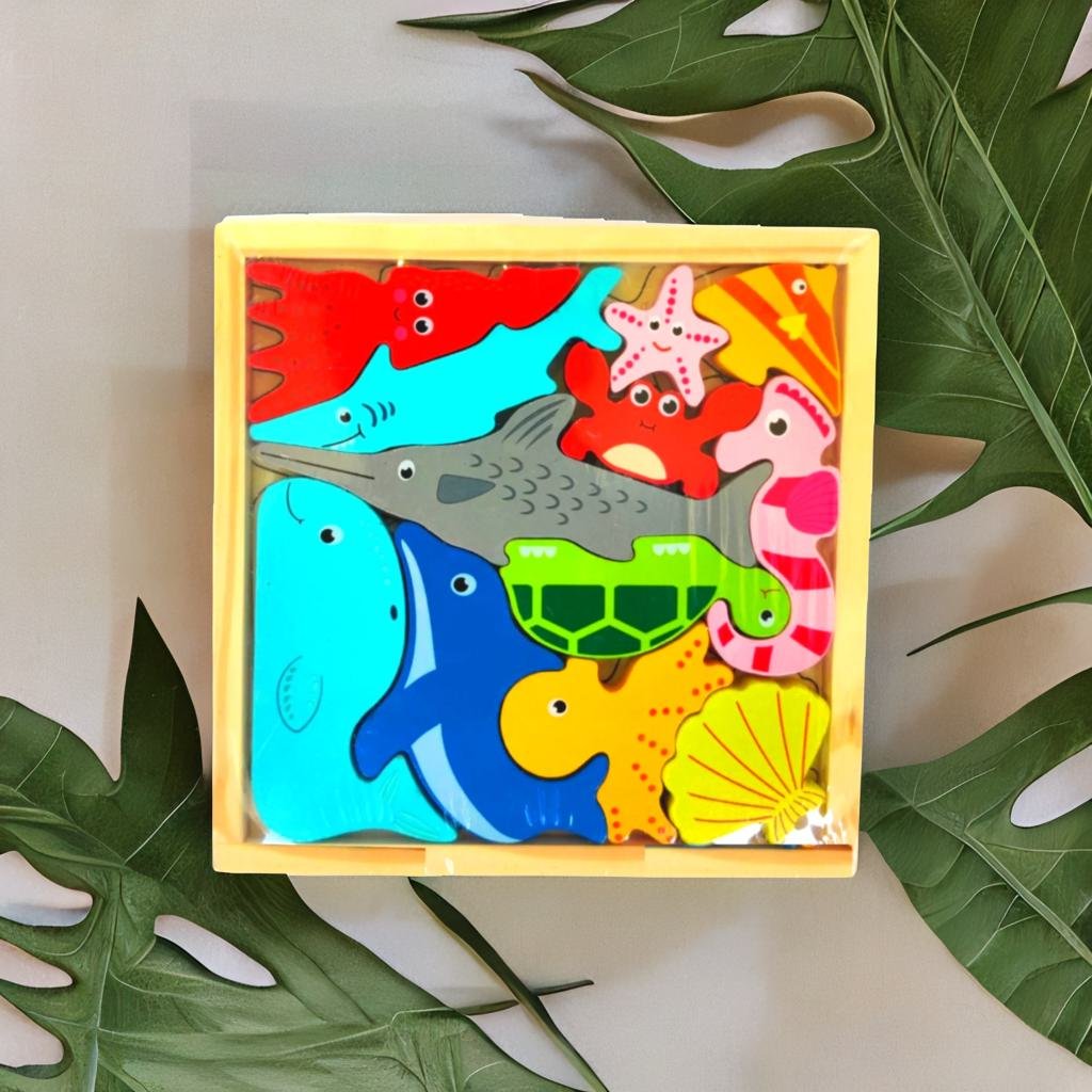 Erenjoy Wooden Sea Creatures Puzzle Block Set