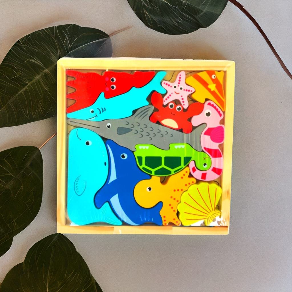 Erenjoy Wooden Sea Creatures Puzzle Block Set