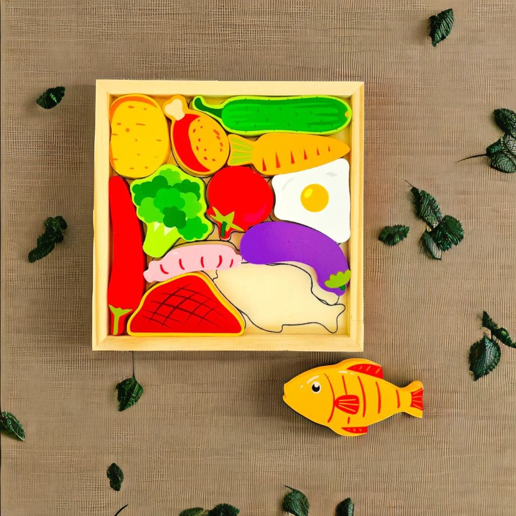 Erenjoy Wooden Veggie Puzzle Block for Kids