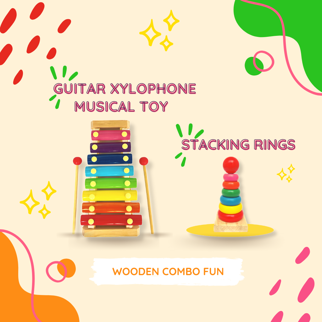Rainbow Harmony Set: Wooden Xylophone & Colored Ring Stacker – Erenjoy