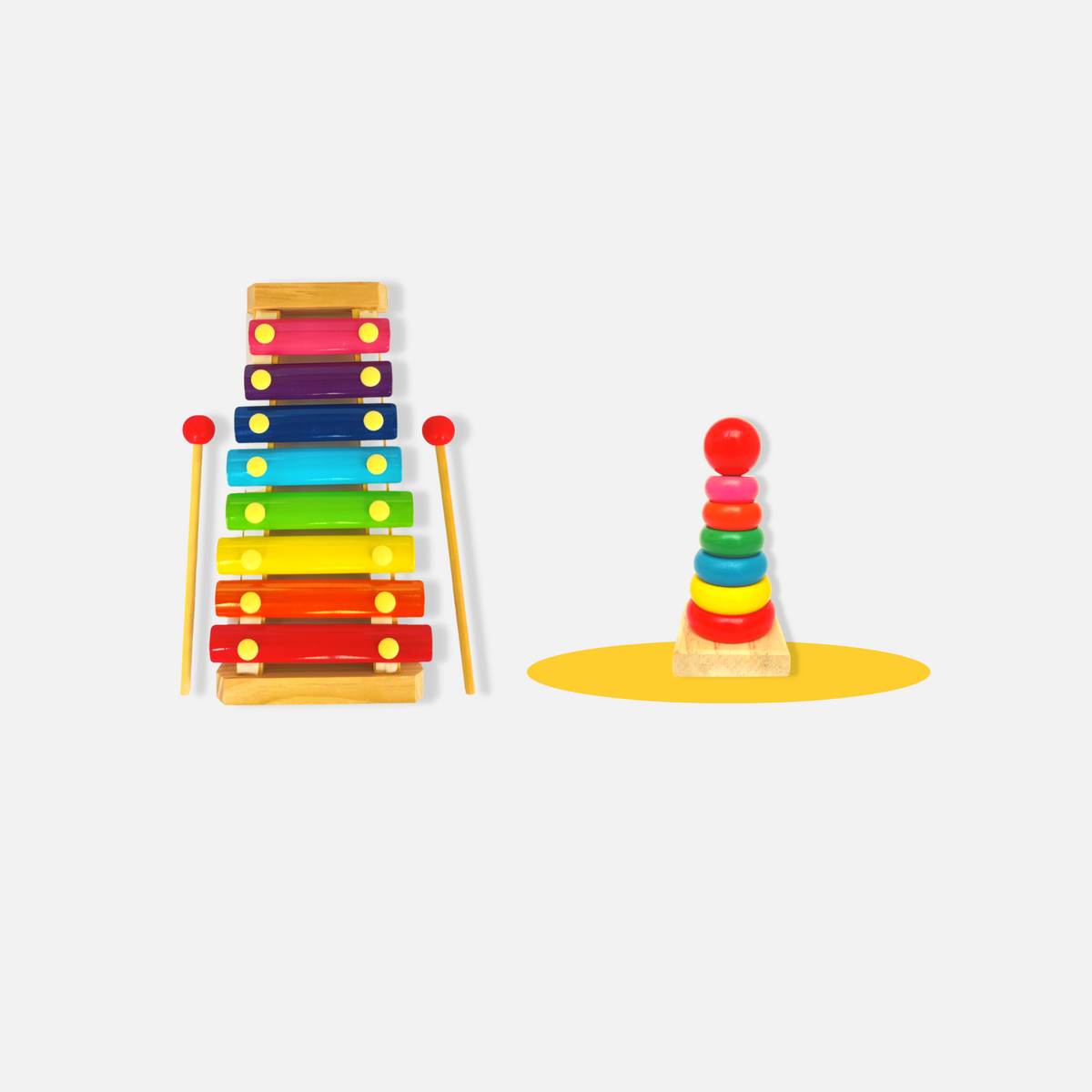 Rainbow Harmony Set: Wooden Xylophone & Colored Ring Stacker – Erenjoy