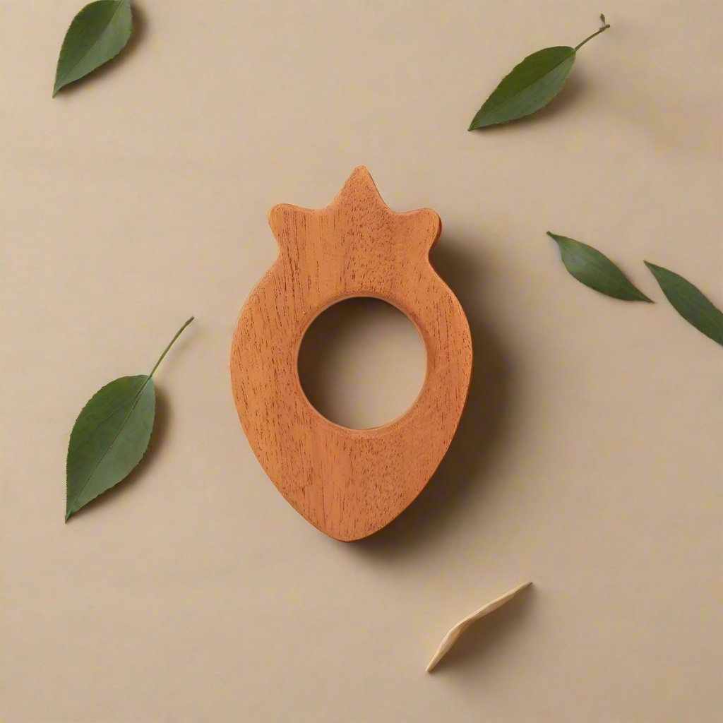 Eco-Friendly and Safe: Erenjoy Neem Wooden Teether in Strawberry Shape