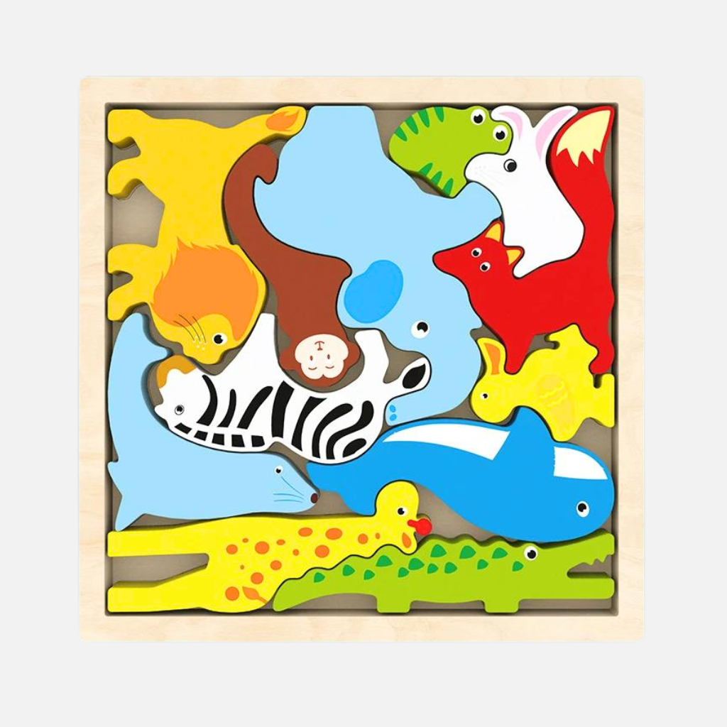 Wooden Wild Animal Puzzle Tray - Animal Puzzle for Kids – Erenjoy
